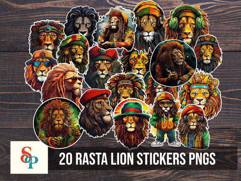 Rasta Lion Sticker Clipart Set, Sticker Set, Rasta Lion PNG, Leo ...