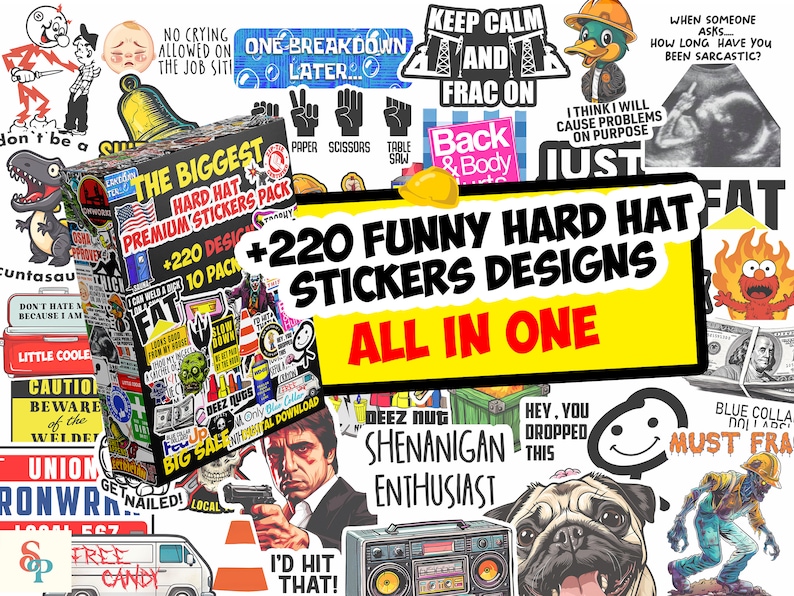 222 Funny Hard Hat Stickers Bundle | Digital Download | Funny Worksite ...