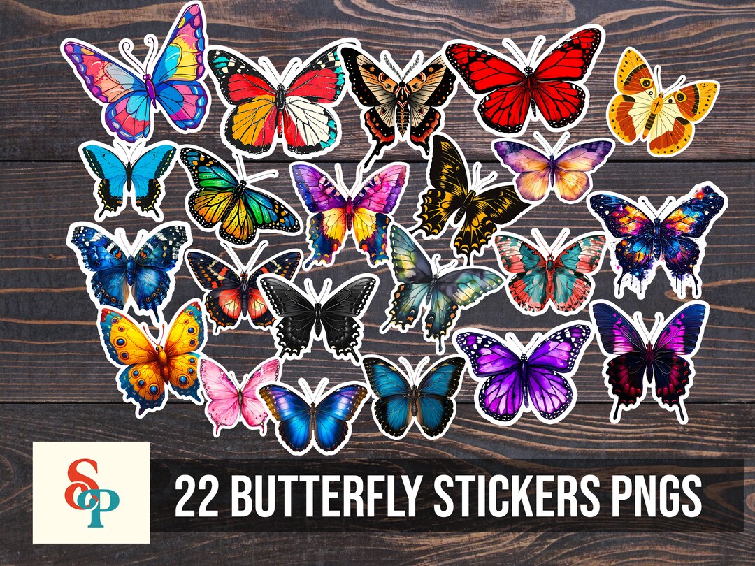Butterfly Print and Cut Stickers, Sticker Png Bundle, Printable ...