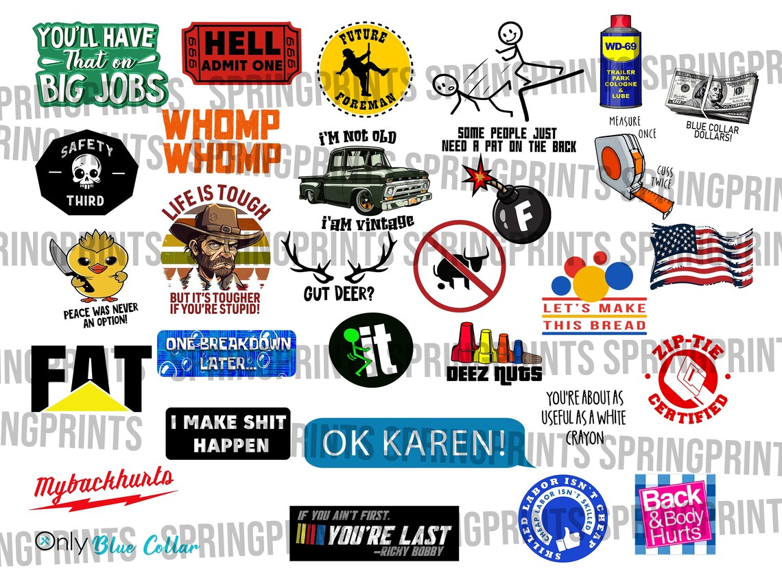 60 Sarcastic Hard Hat Stickers Bundle , SUPER FUNNY Hard Hat Stickers ...