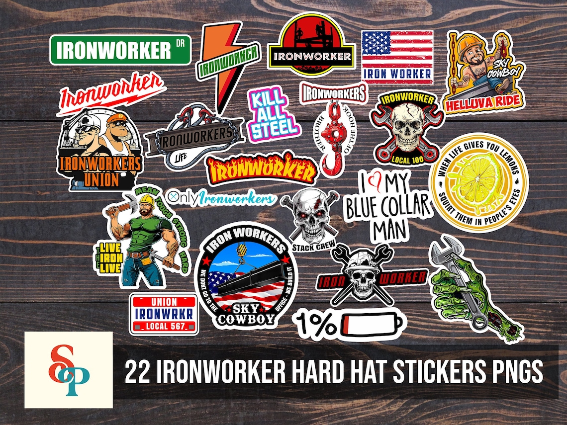 IRONWORKER Hard Hat Stickers Png, Iron Worker Hardhat Sticker & Decals ...