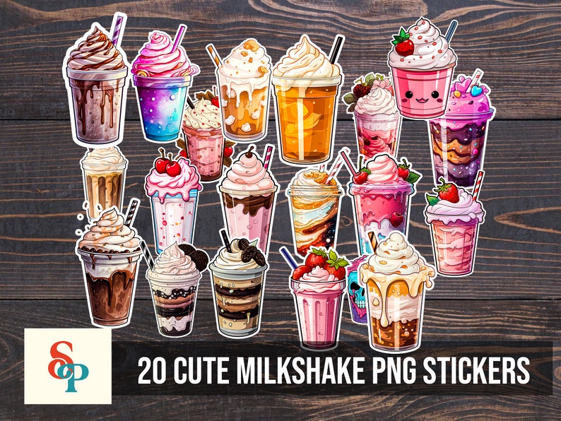 Cute Milkshake PNG Stickers, Sticker Png Bundle, Printable Stickers ...