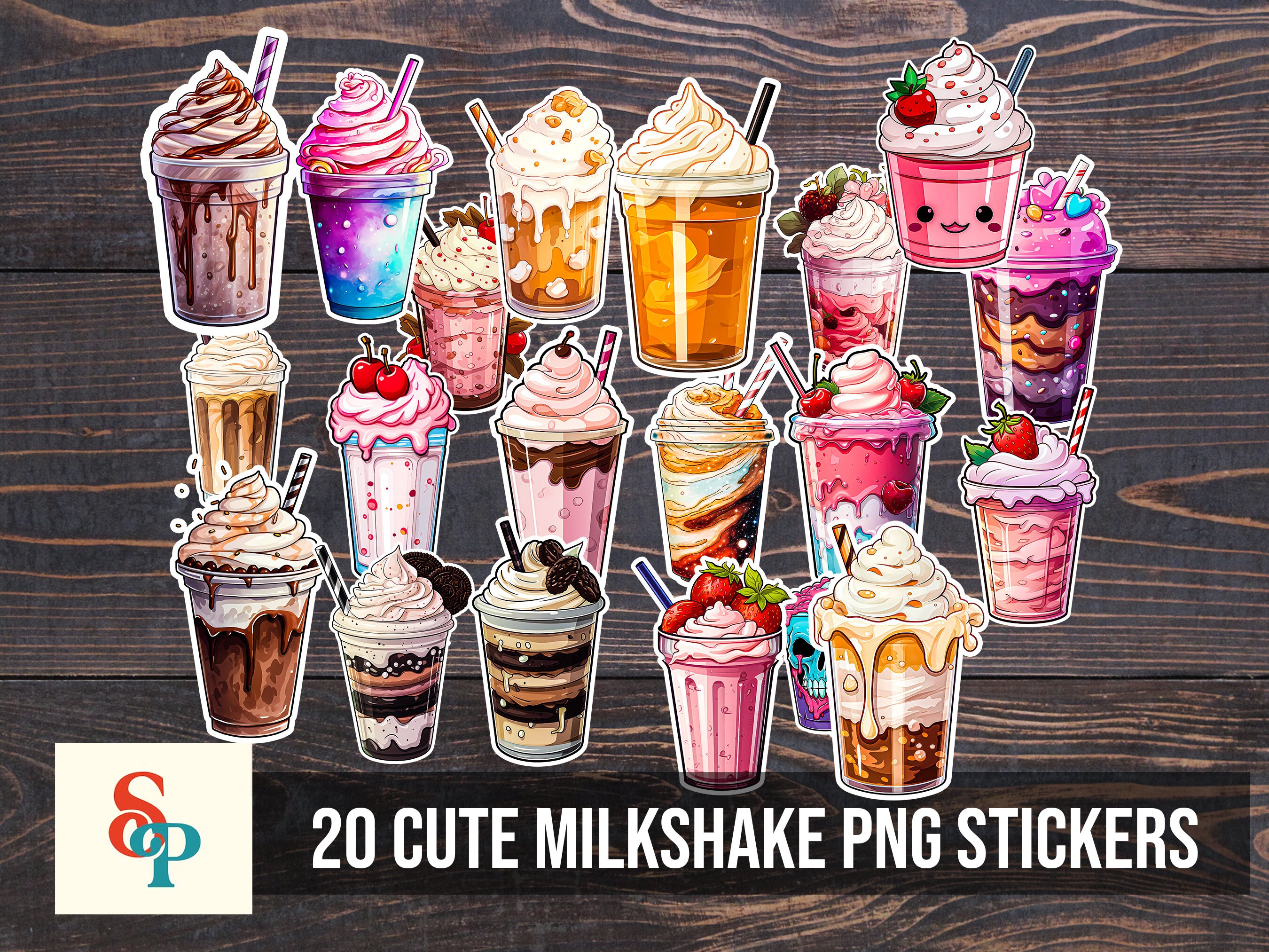 Cute Milkshake PNG Stickers, Sticker Png Bundle, Printable Stickers ...