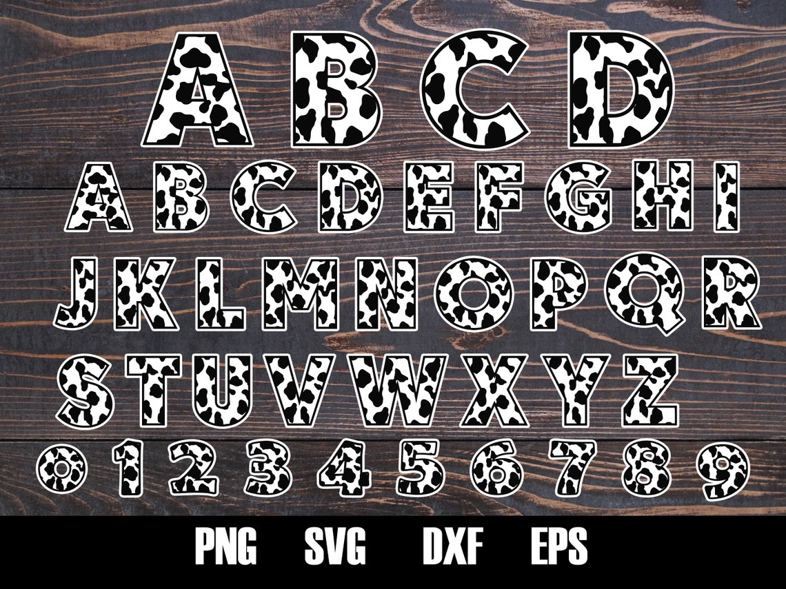 Cow Font SVG, Cow Print Alphabet SVG, Numbers Svg, Cow Letters Svg ...