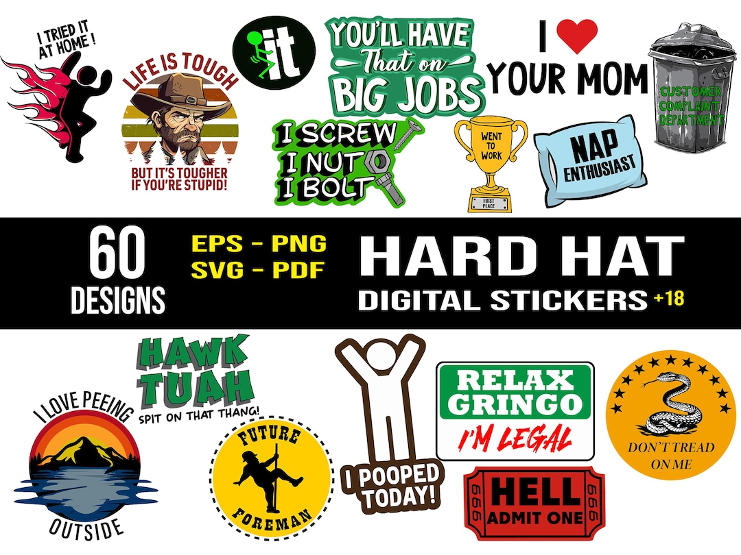 60 Sarcastic Hard Hat Stickers Bundle , SUPER FUNNY Hard Hat Stickers ...