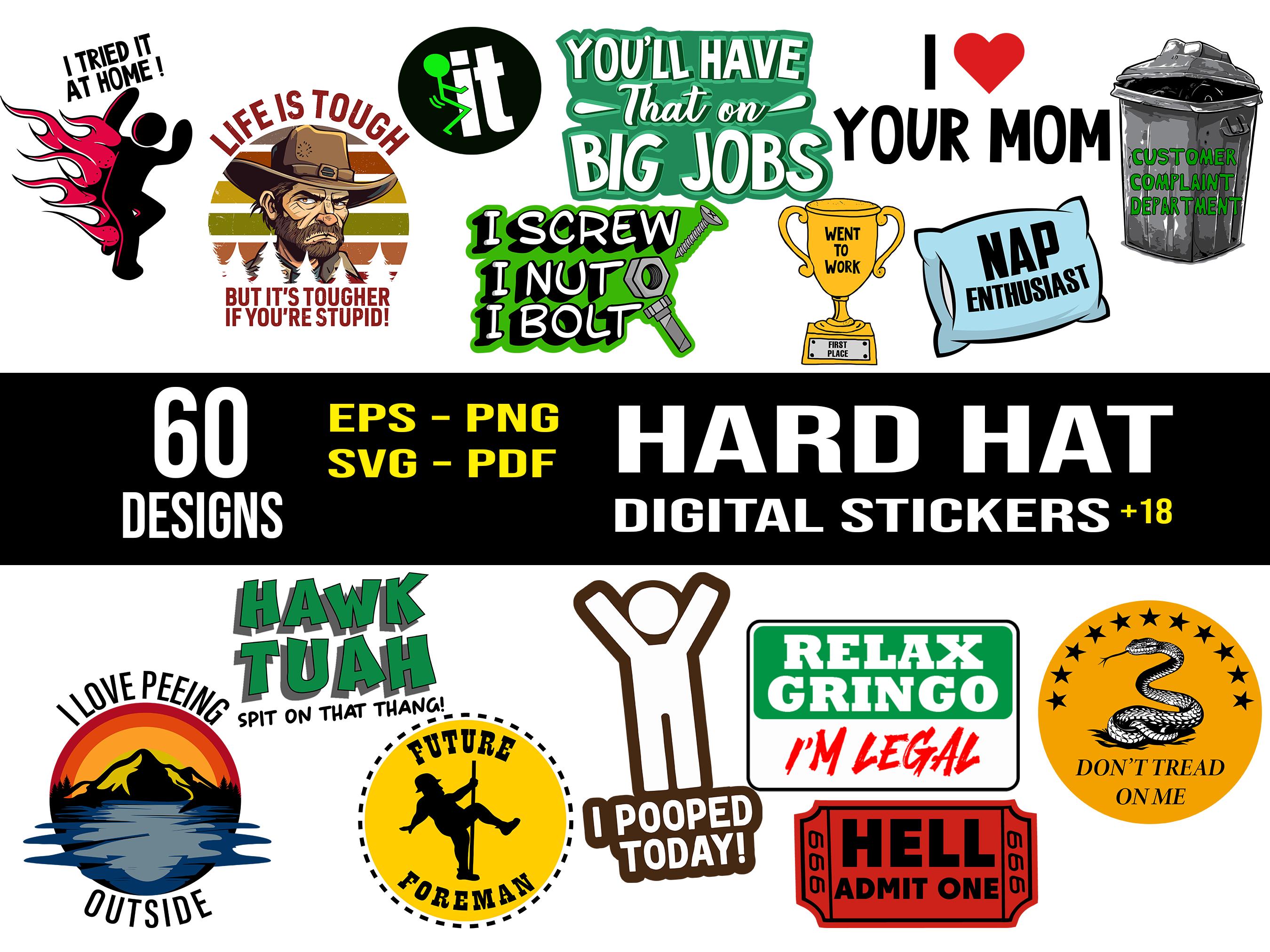 60 Sarcastic Hard Hat Stickers Bundle , SUPER FUNNY Hard Hat Stickers ...