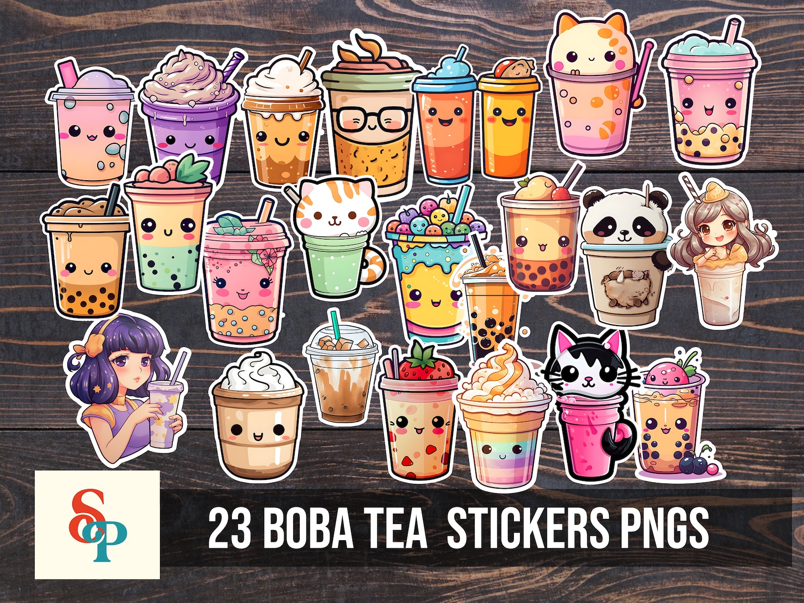 Boba Tea Sticker Clipart Set, Sticker Set, Boba Tea PNG, Kawaii Tea Png ...