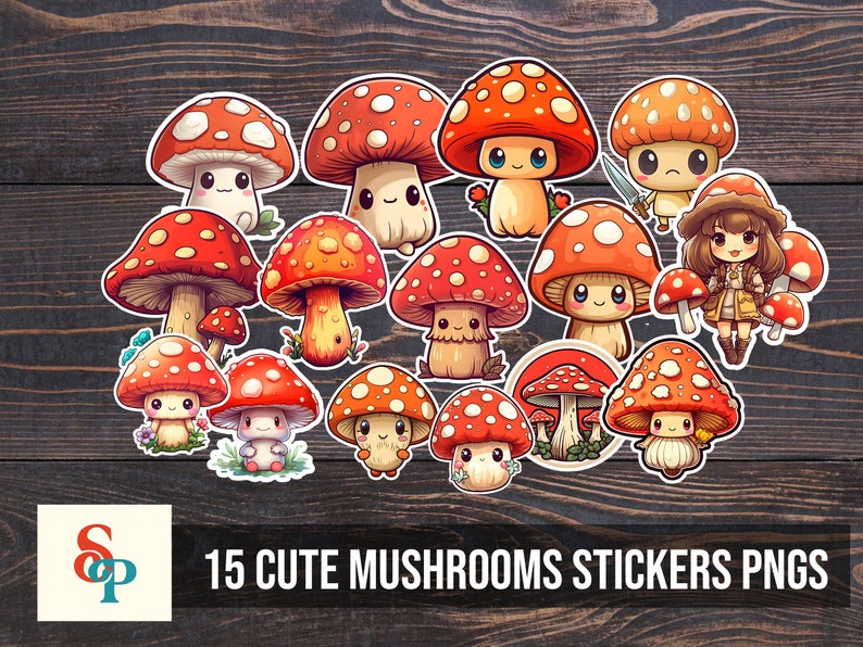 Cute Mushrooms PNG Stickers, Sticker Png Bundle, Printable Stickers ...