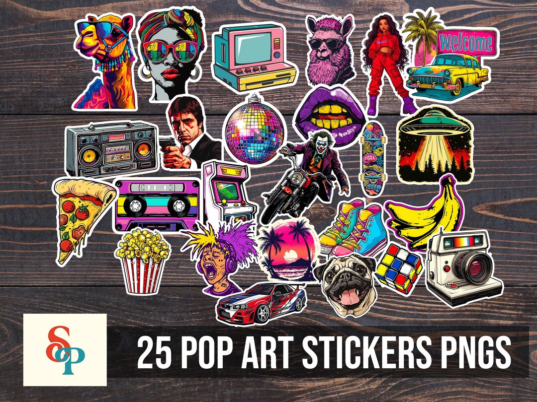 Pop Art Print and Cut Stickers, Sticker Png Bundle, Printable Stickers ...