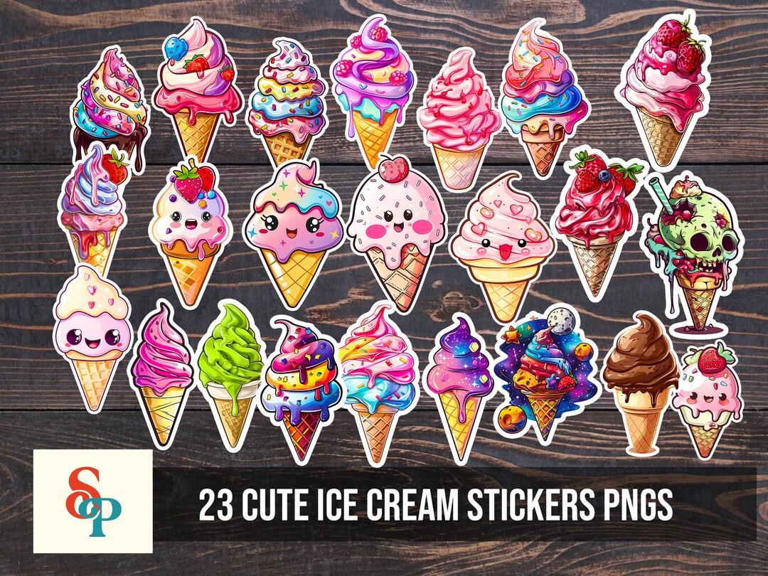 Cute Ice Cream PNG Bundle, Sticker PNG, Printable Stickers, Ice Cream ...