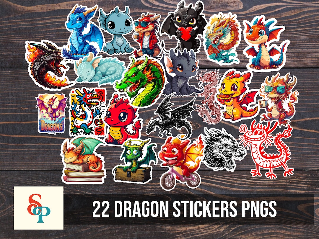 Dragon Stickers, Sticker PNG Bundle, Printable Stickers, Dragons, Cute ...