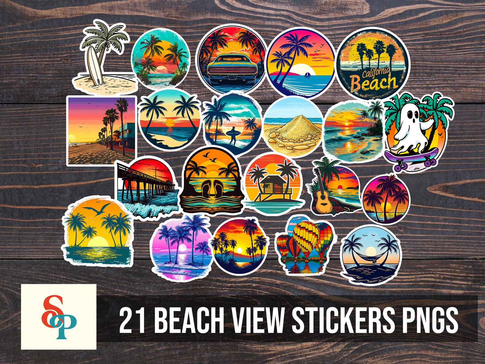 Beach View Stickers, Beach Print and Cut Digital PNG Sticker, 30 Beach ...