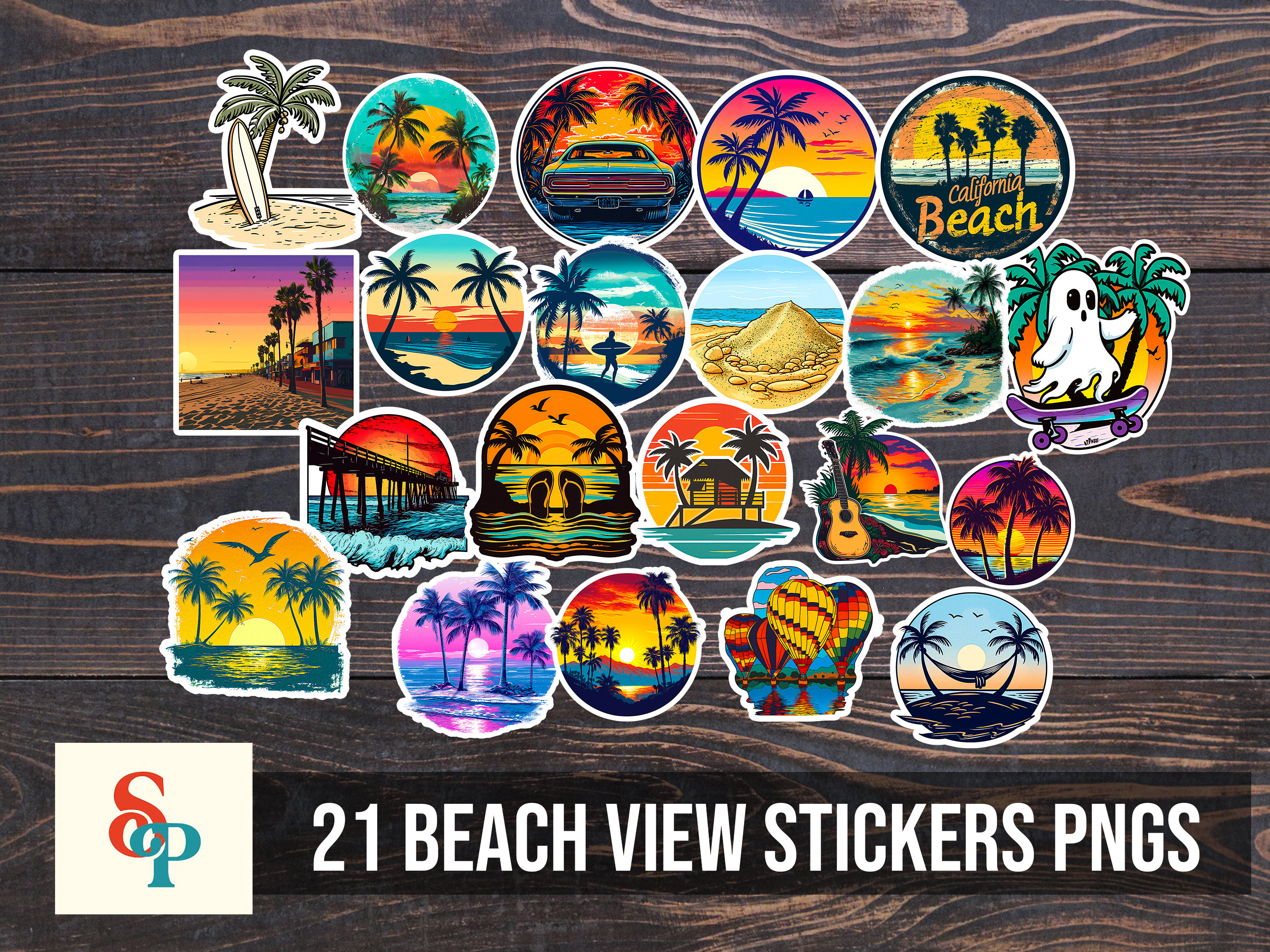 Beach View Stickers, Beach Print and Cut Digital PNG Sticker, 30 Beach ...