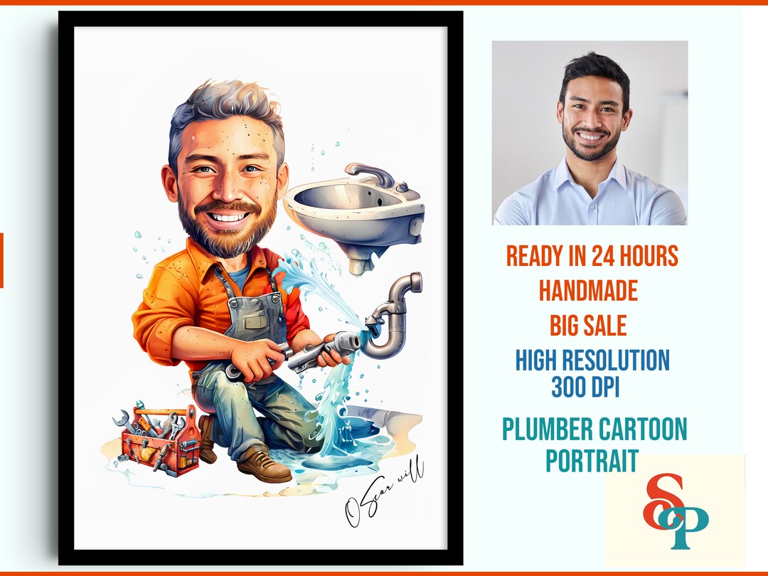Personalized Plumber Cartoon Portrait, Custom Plumber Caricature ...