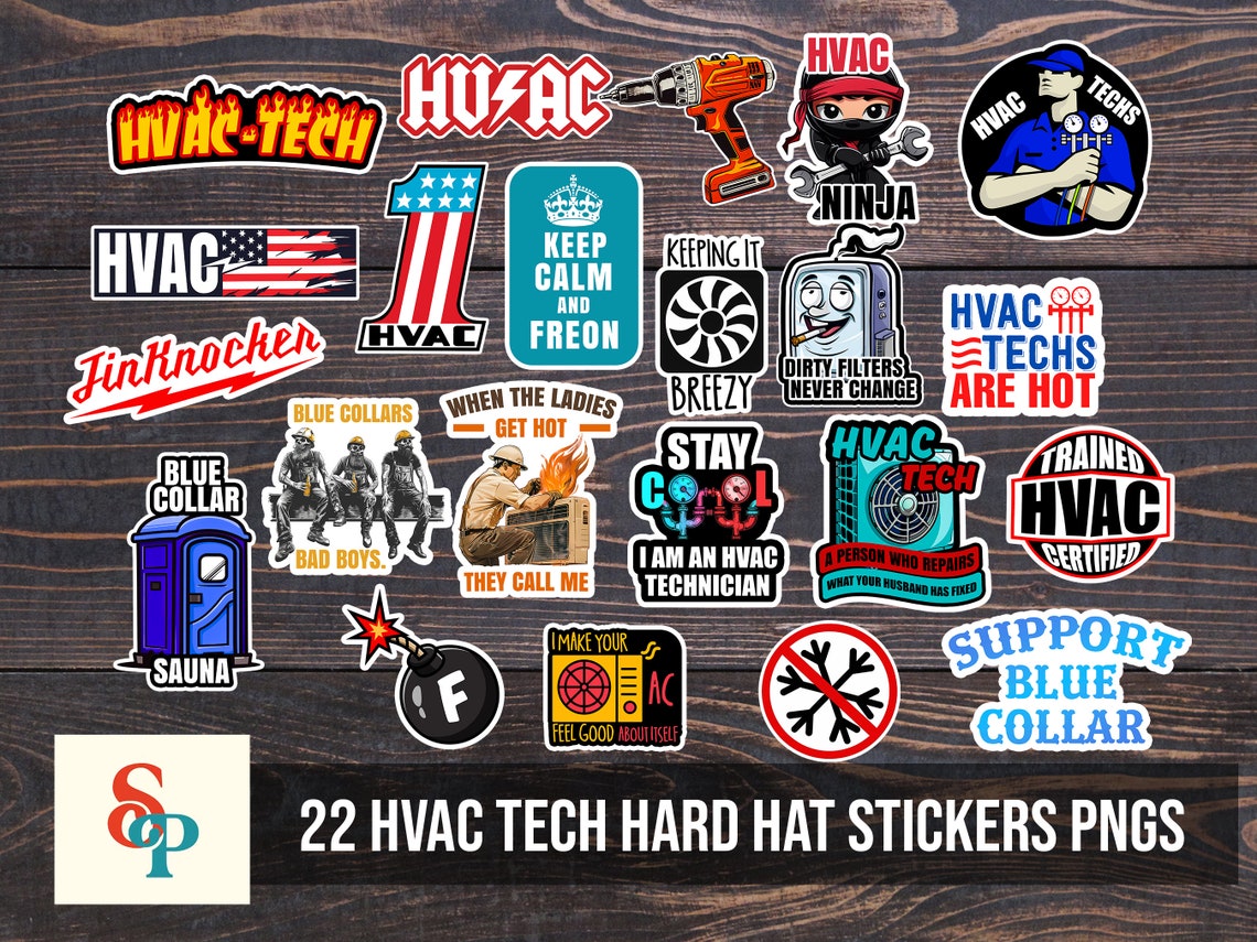 HVAC TECH Hard Hat Stickers Png Toolbox Decals, Hardhat Sticker Png ...