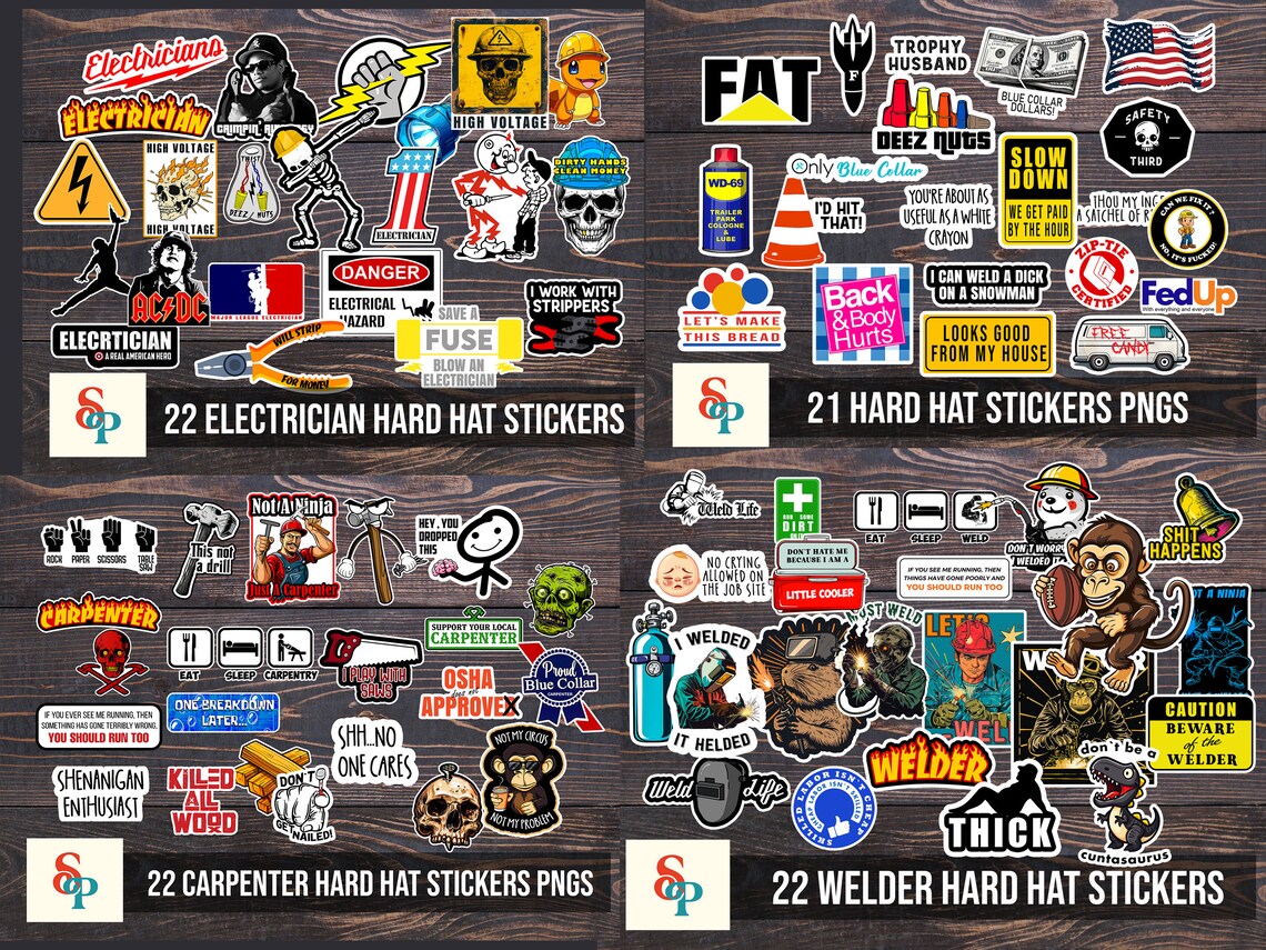 222 Funny Hard Hat Stickers Bundle | Digital Download | Funny Worksite ...