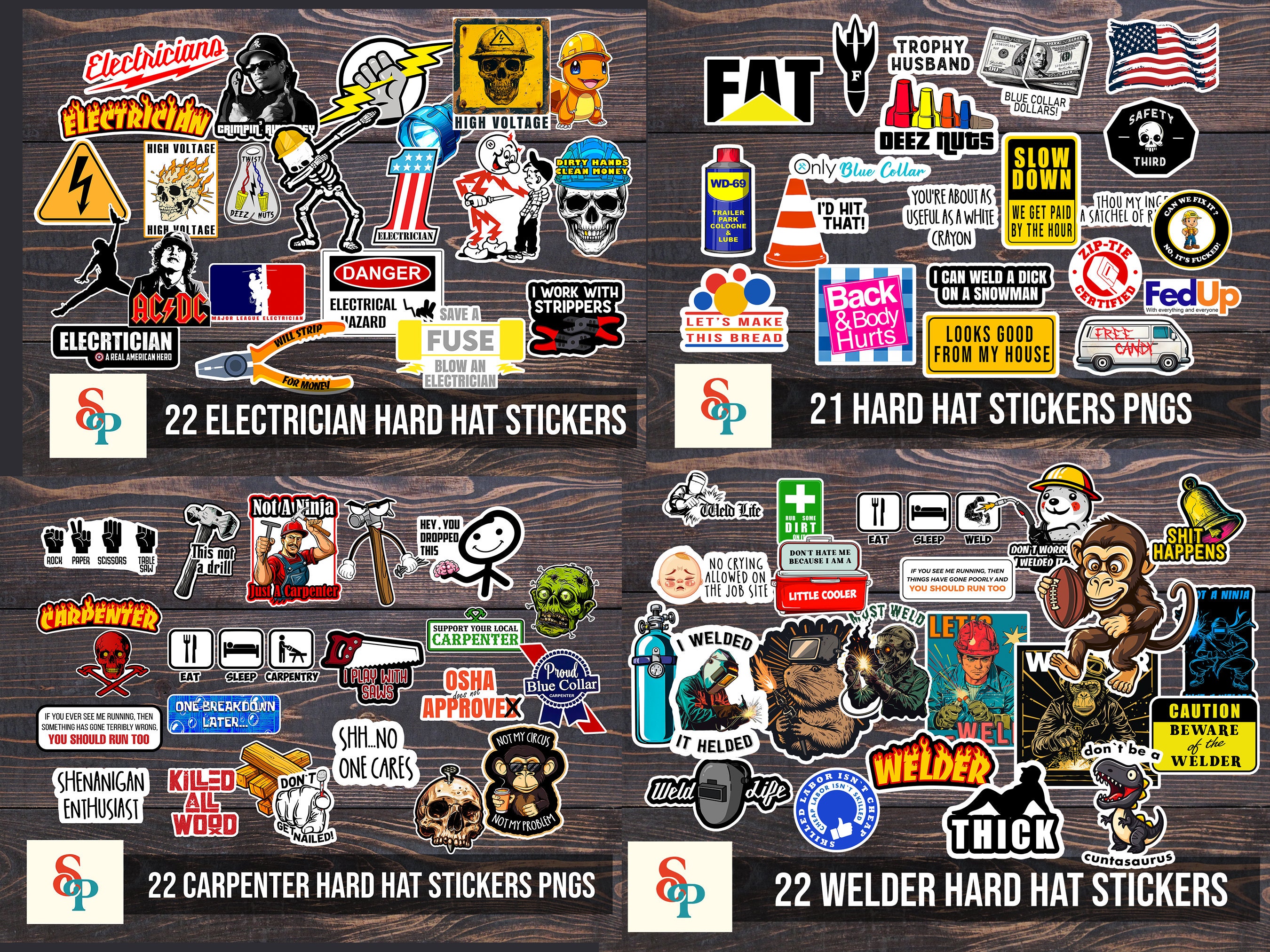 222 Funny Hard Hat Stickers Bundle | Digital Download | Funny Worksite ...
