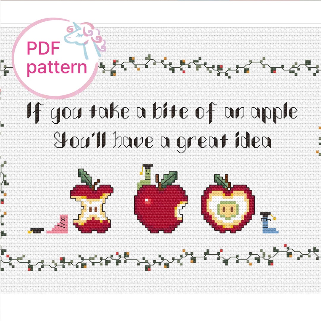 Apple Cross Stitch Digital Pattern PDF Instant Download Let's Eat the ...