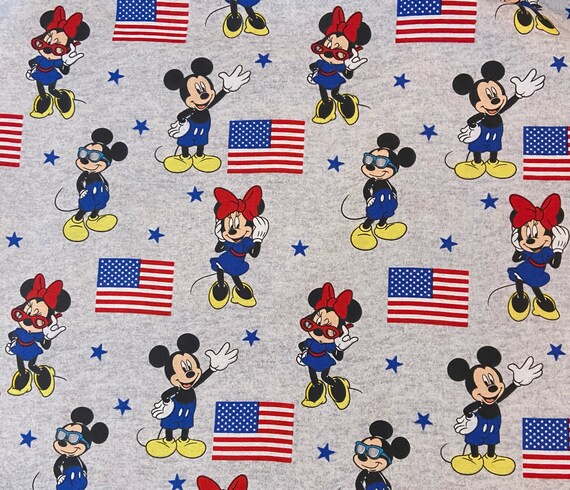 Patriotic Mickey and Minnie Mouse American Flag Fabric | Etsy