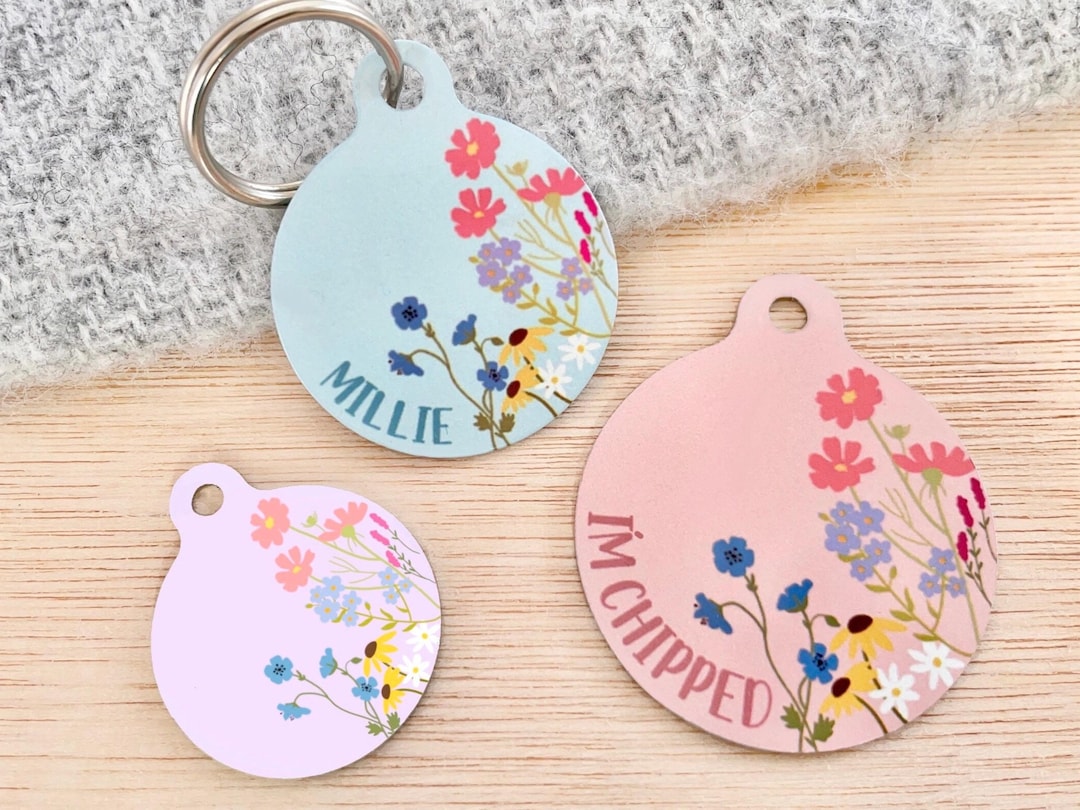Wildflower Pet ID Tag | Personalised Flower Dog Tag | Unique Dog ID ...
