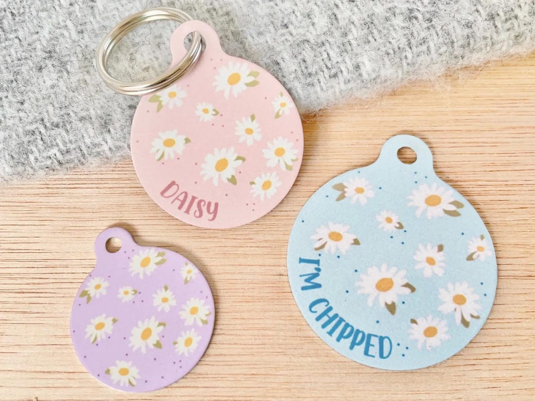 Daisy Pet ID Tag | Flower Tag for Cats | Pastel Daisy Dog Tag | Name ...
