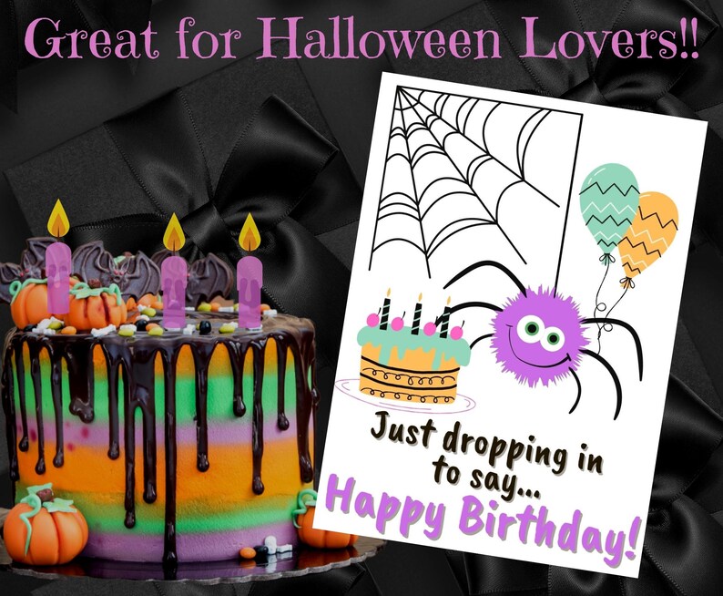 Printable Spooky Birthday Card, Cute Funny Creepy Spider Birthday ...