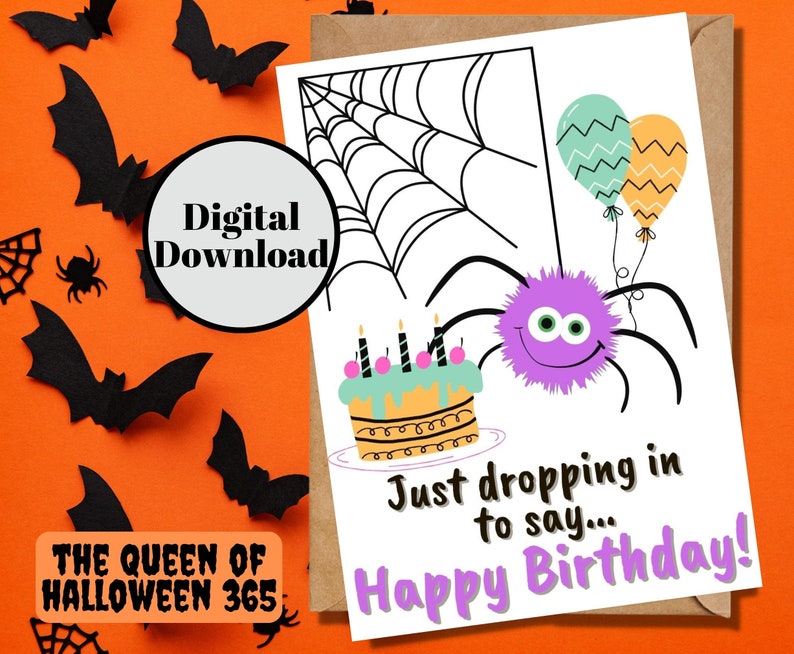 Printable Spooky Birthday Card, Cute Funny Creepy Spider Birthday ...