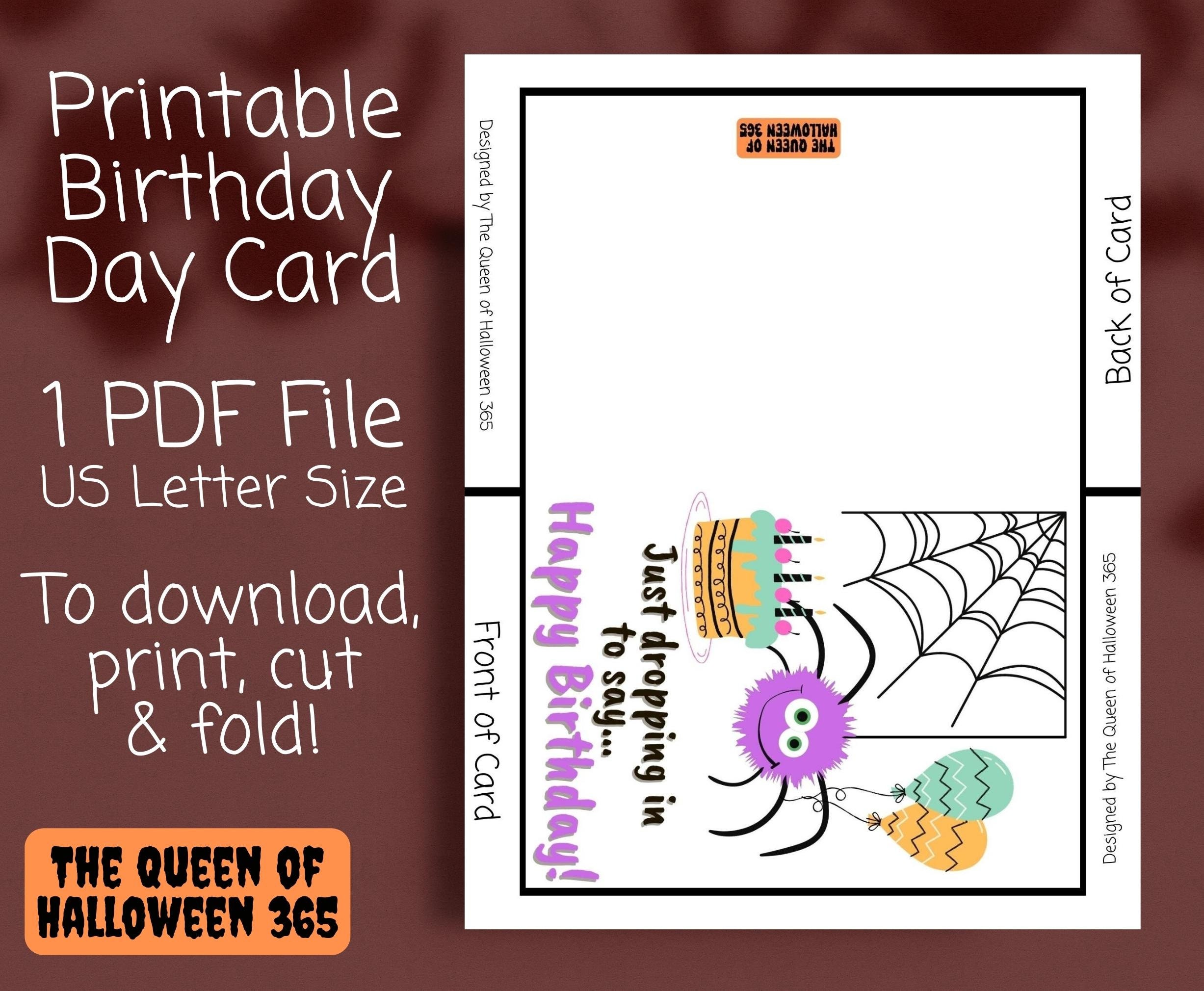 Printable Spooky Birthday Card, Cute Funny Creepy Spider Birthday ...