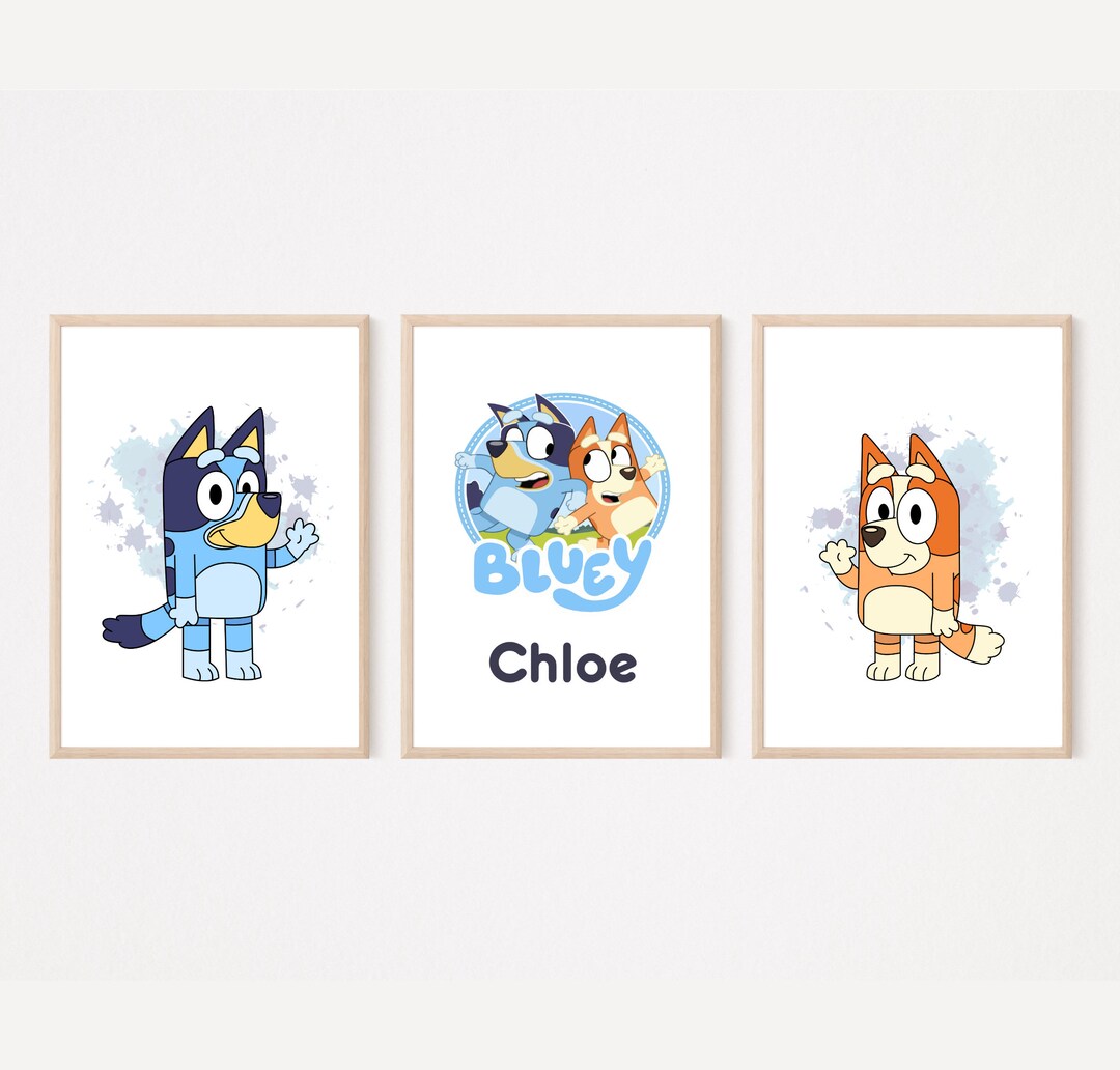Set of 3 Personalised Bluey and Family Bedroom Prints Nursery Prints ...