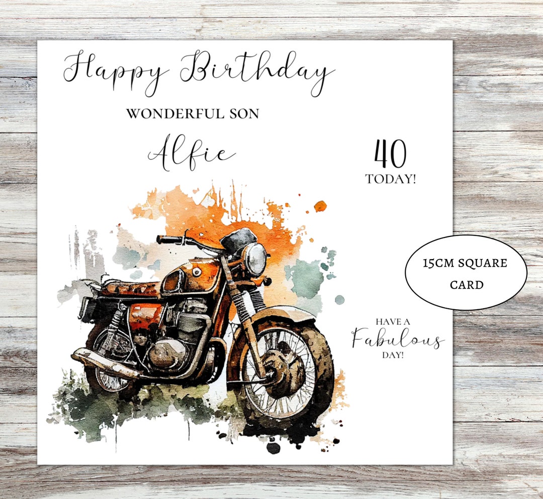 Retro Motorbike Birthday Card Personalised Biker Card for Husband, Son ...