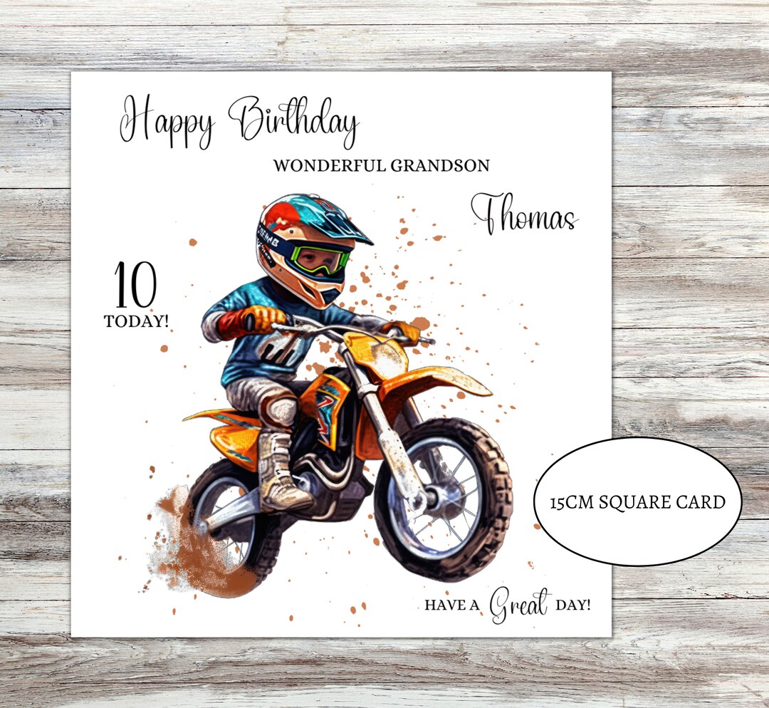 Motocross Birthday Card Personalised Biker Card for Husband, Son ...