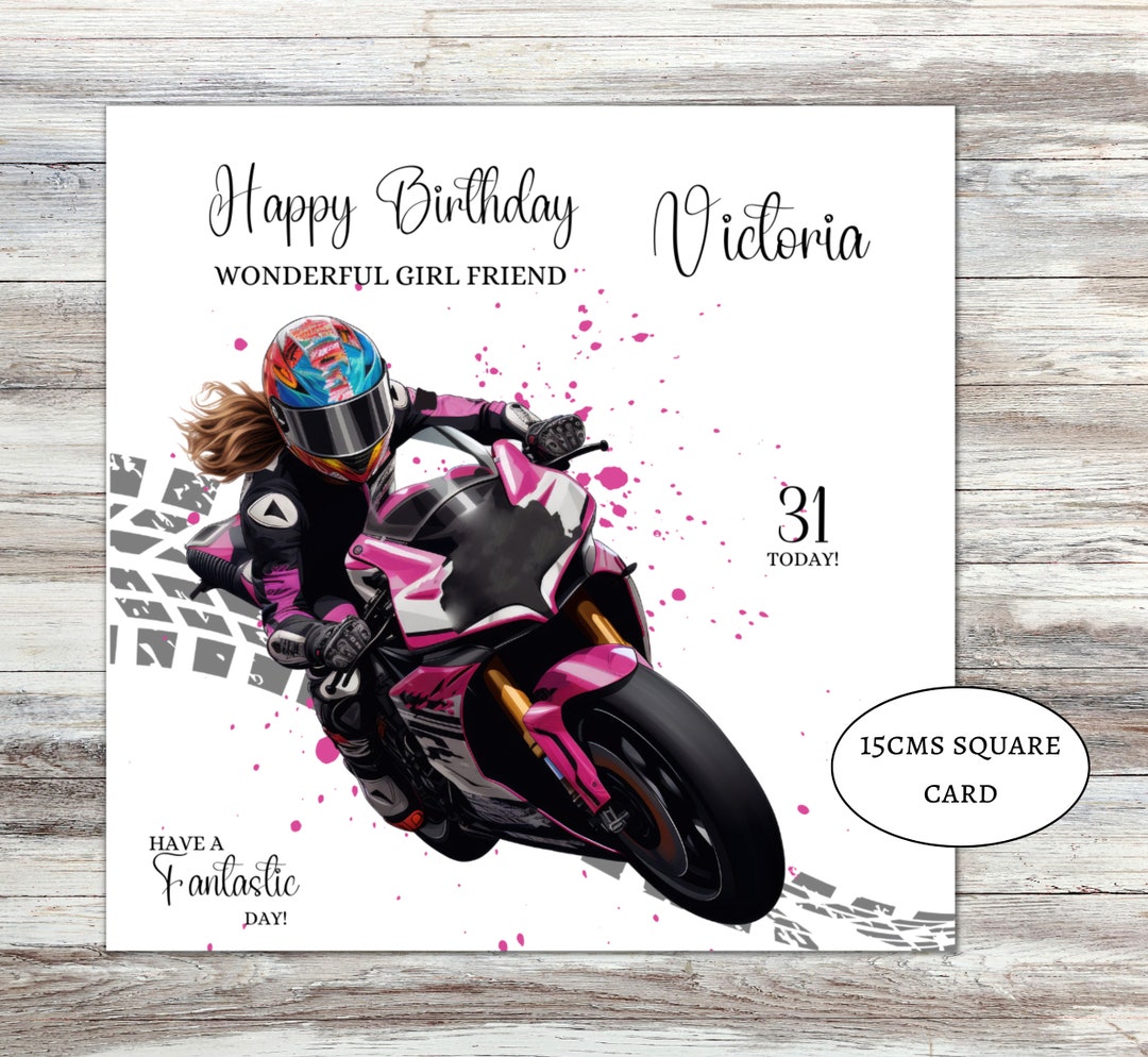 Women's Biker Birthday Card Ladies Super Bike Birthday Card for Girls ...