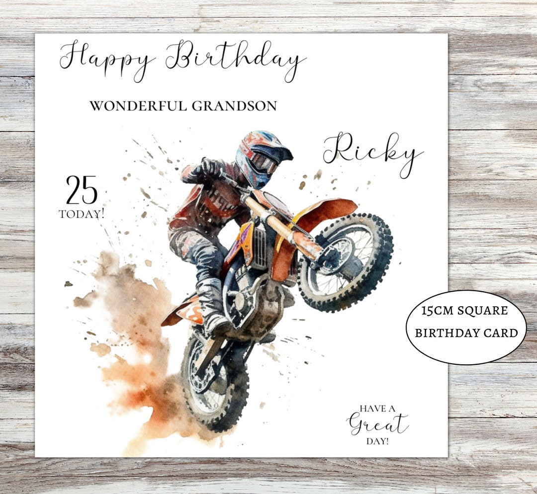 Motocross Birthday Card Personalised Biker Card for Husband, Son ...