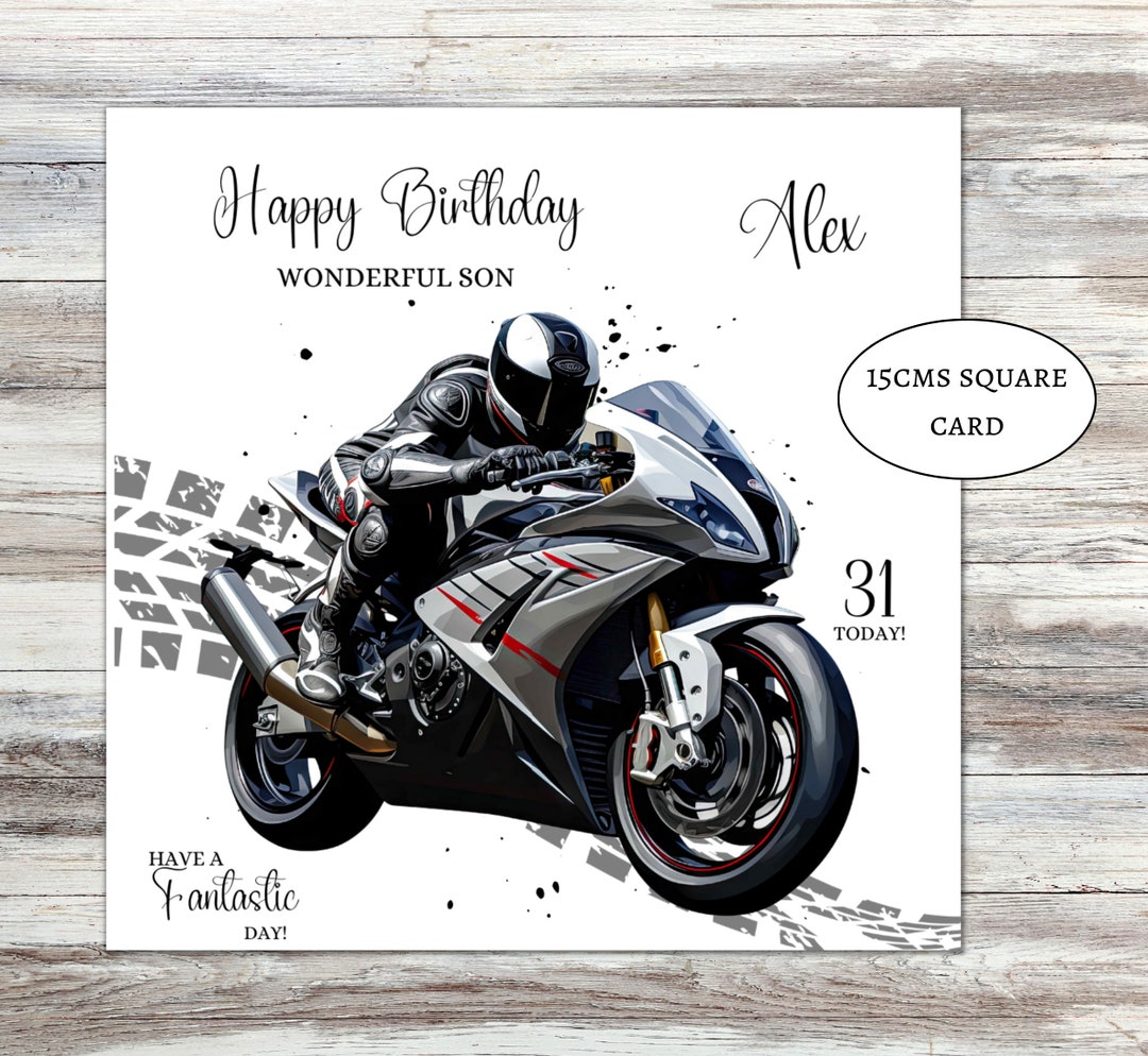 Biker Birthday Card Personalised Super Bike Husband, Son, Brother ...