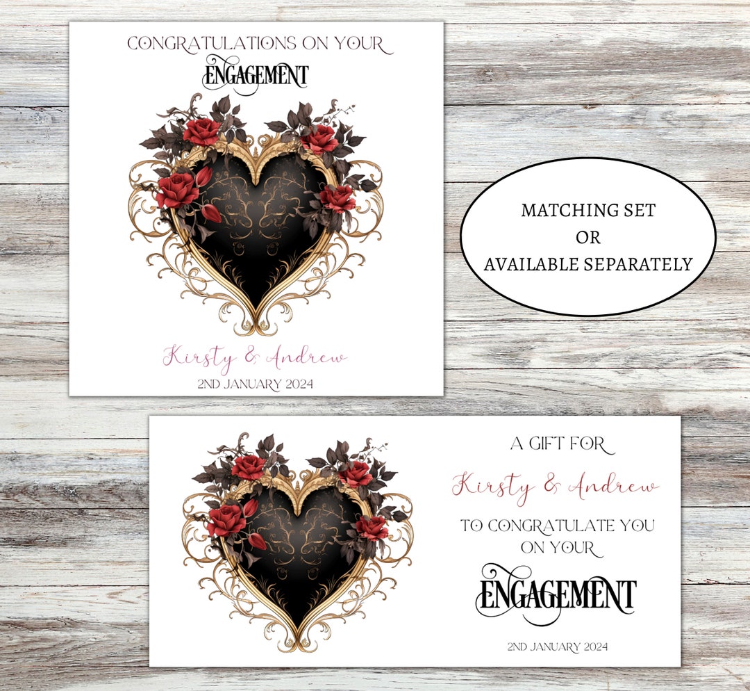 Gothic Engagement Card, Money Wallet-gift Wallet Black and Red Gothic ...