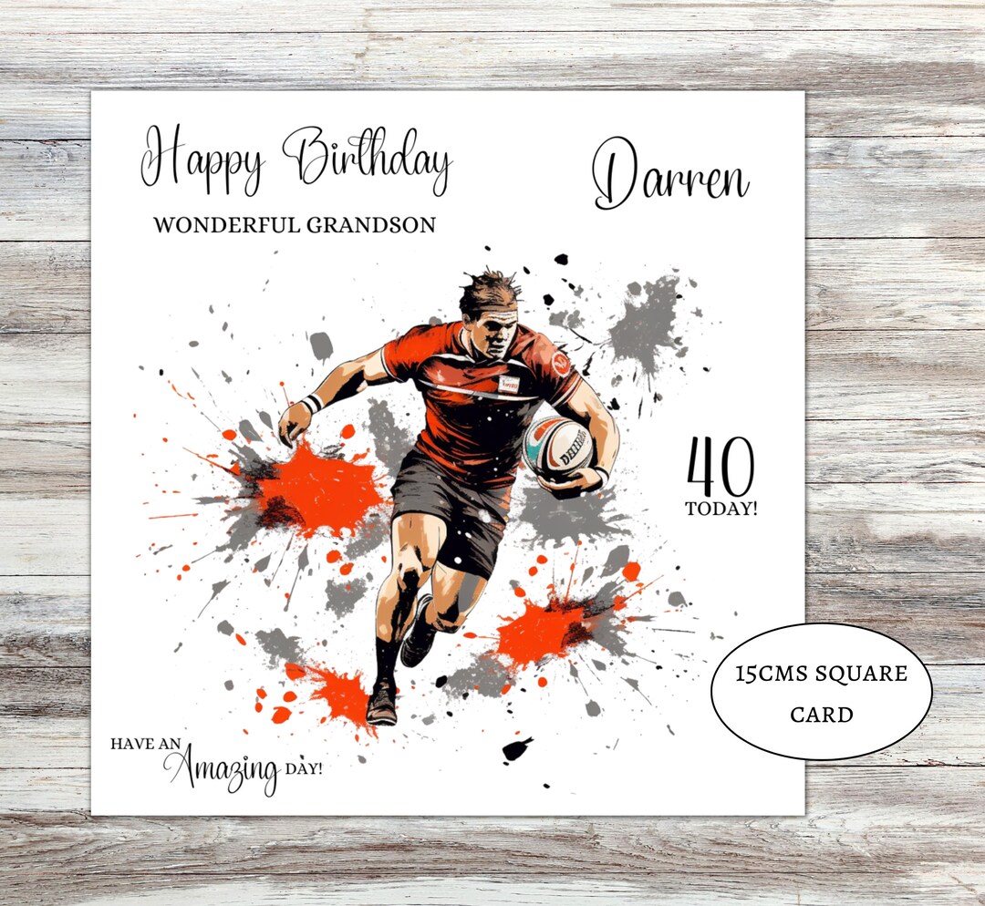Rugby Birthday Card for Grandson Cricket Player Birthday Card for ...