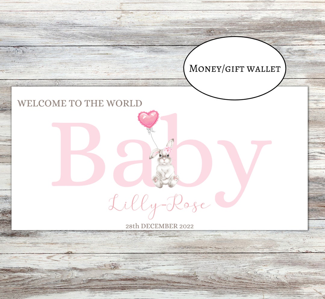 New Baby Money Wallet Personalised Welcome to the World Cute Rabbit ...