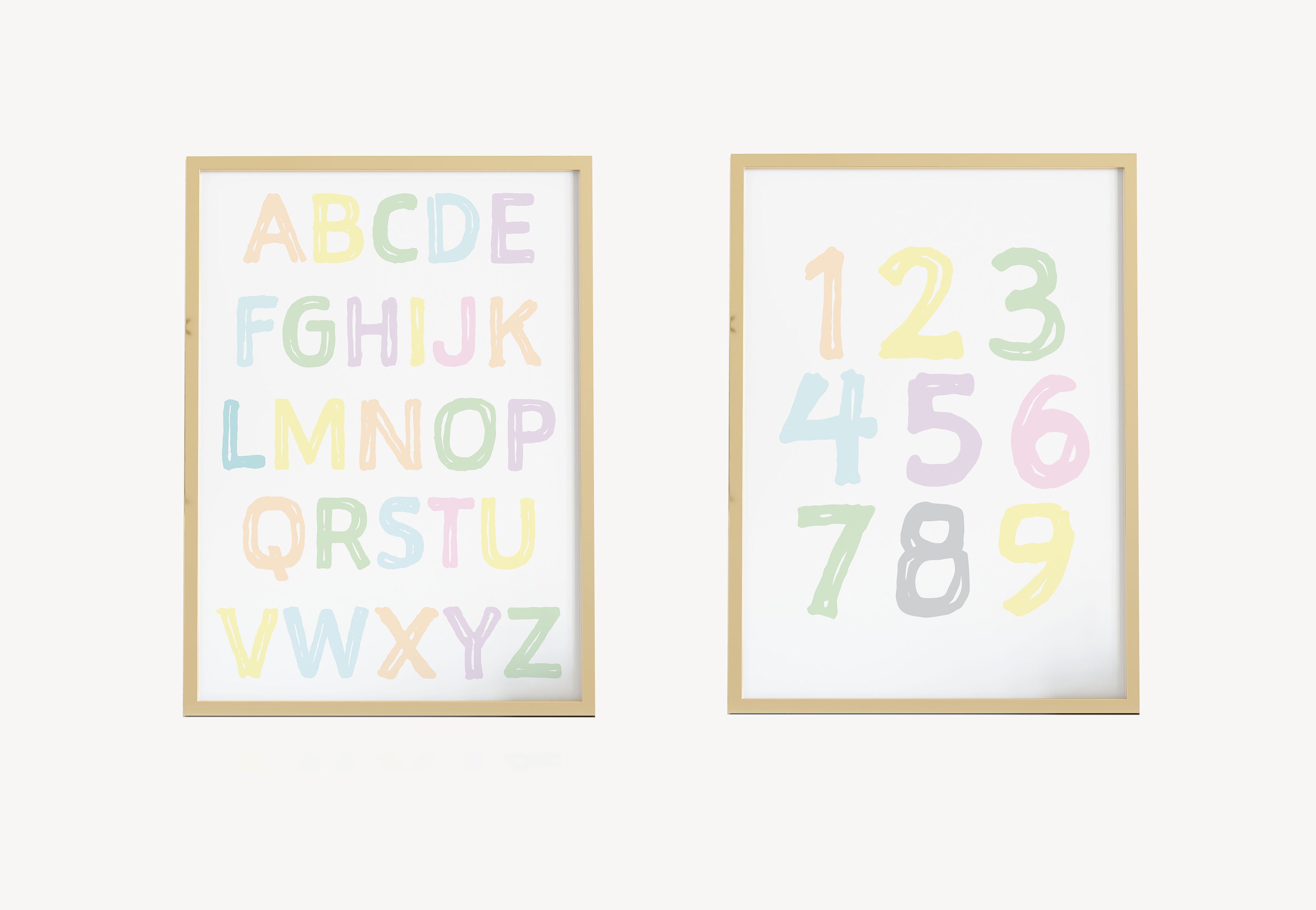 Set of 2 Pastel Colors ABC Numbers Printable Wall Art | Nursery Kids ...