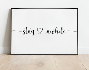 Stay Awhile, Word Art, Farmhouse Printable Wall Art, Farmhouse Decor ...