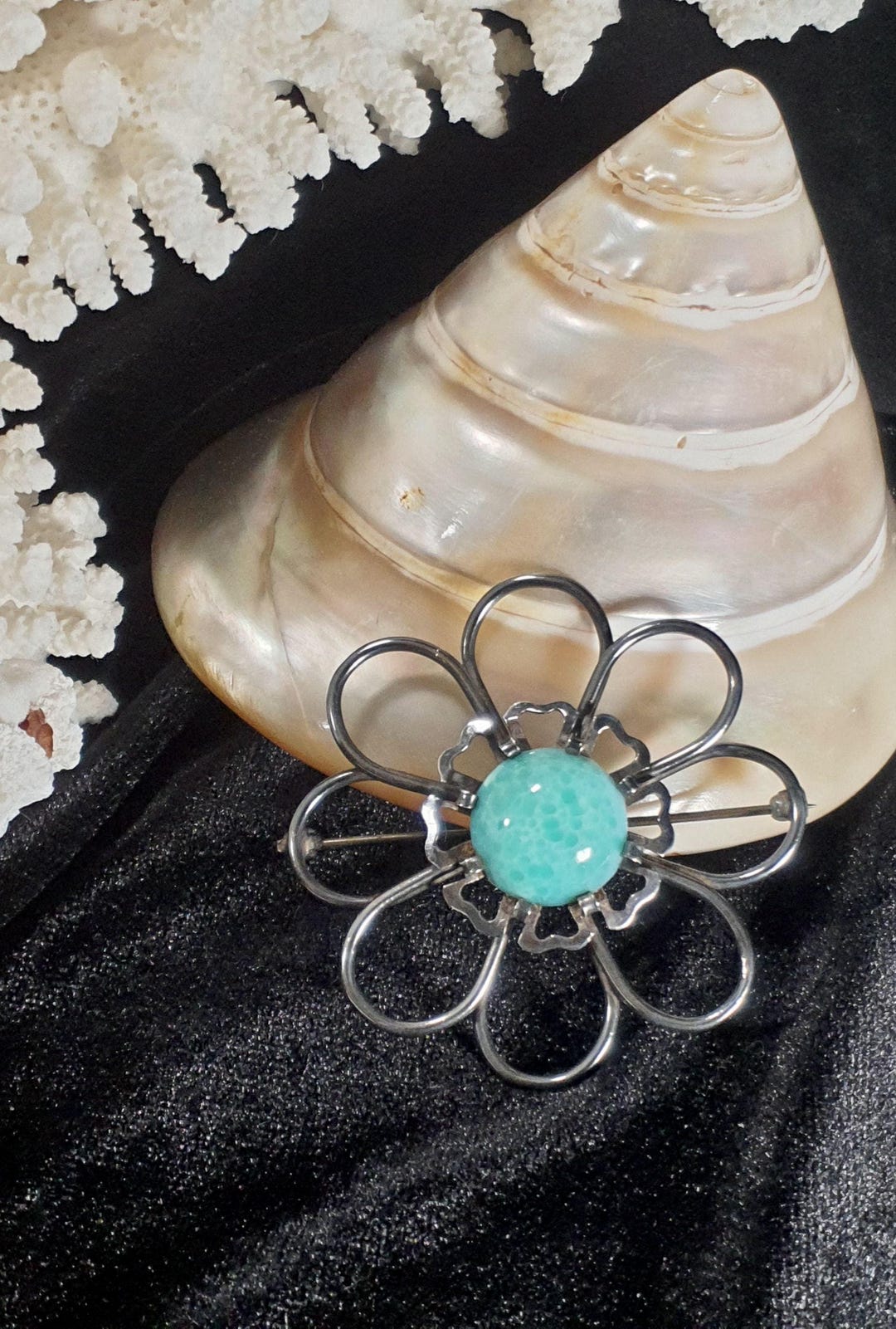 Peking Style Glass & Sterling Silver Art Deco Brooch. Vintage Estate ...