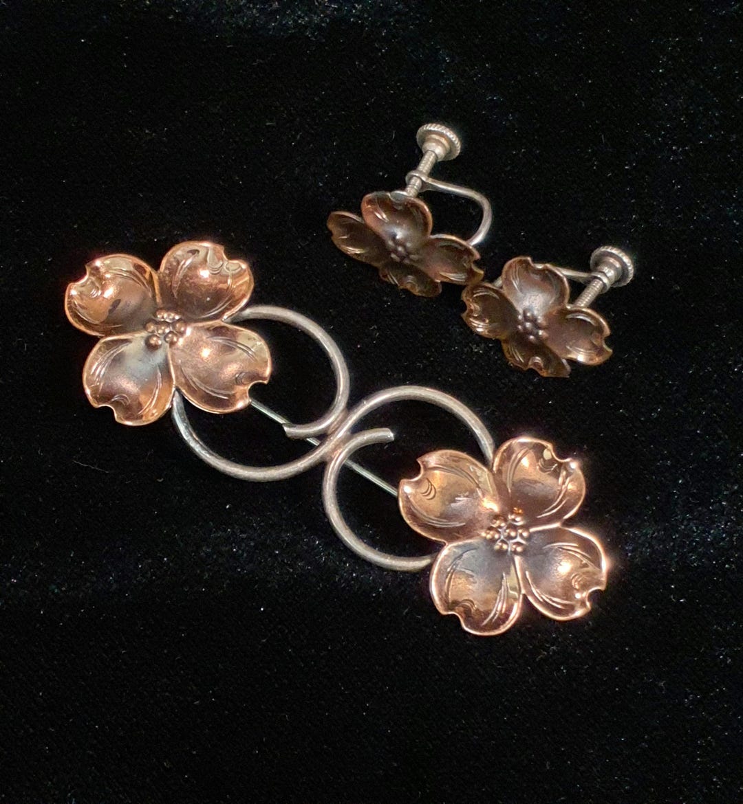 Vintage Stuart Nye Copper Dogwood Pin and Earrings Set - Etsy