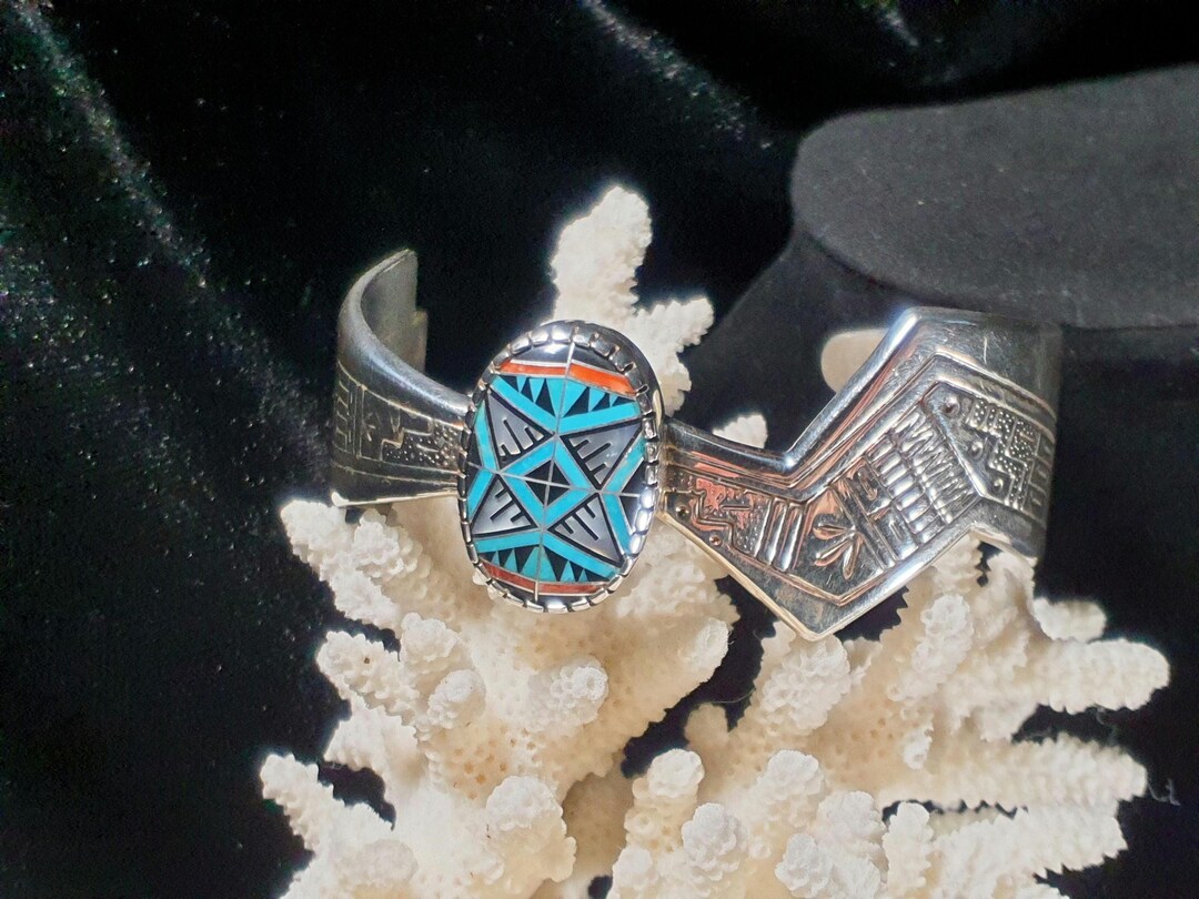 RMT Roderick Tenorio Multi Stone Inlay in Sterling Silver Cuff. Vintage ...