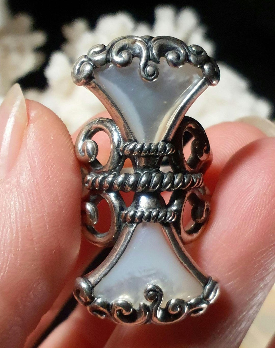 Carolyn Pollack Ring, Mother of Pearl Wrapped in Sterling Silver ...