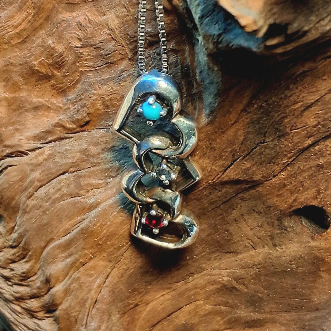 Vintage Lenox 3 Hearts Sterling Necklace With Red, White & Blue Stones ...