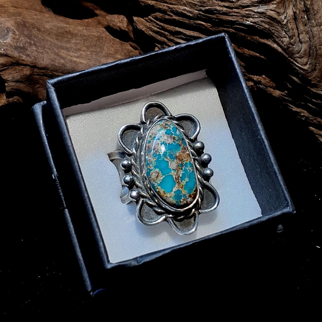 Native American Turquoise Ring Sterling Silver Size 6.5. Signed PD ...