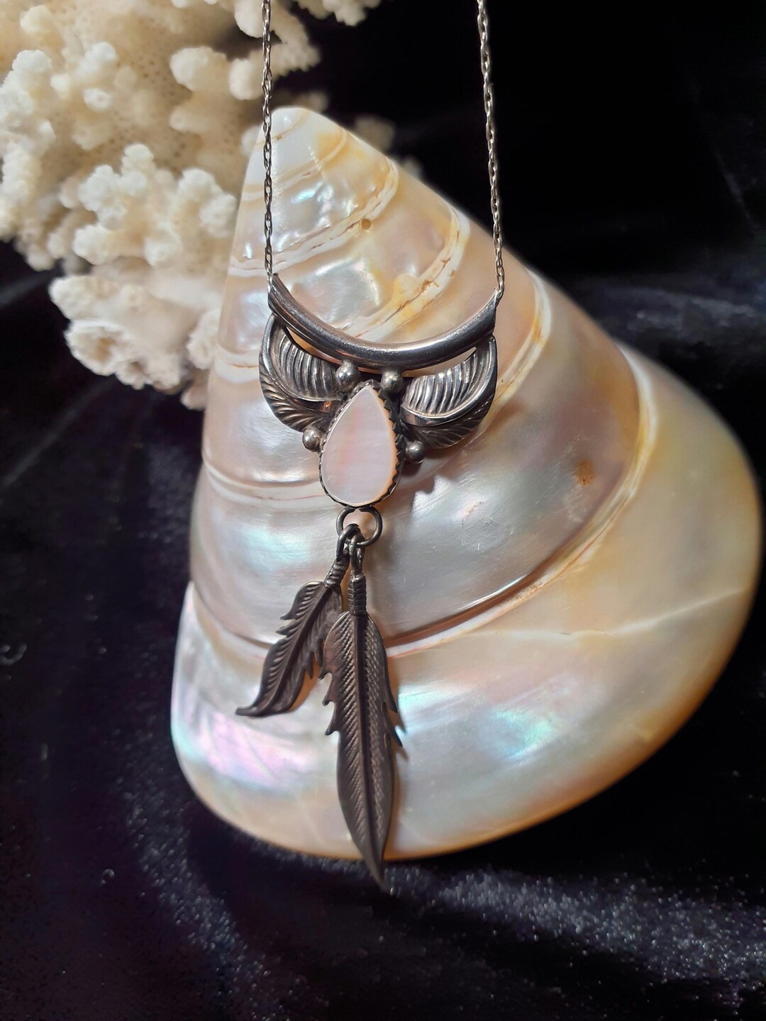 Eddie Secatero Jr. Navajo Silversmith MOP Feathers 19" Necklace - Etsy