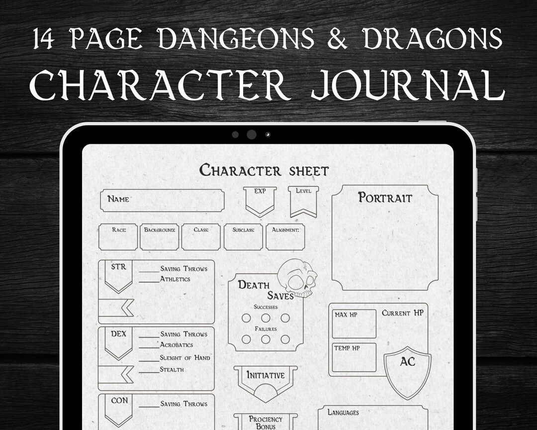 Digital Dnd Character Journal Bundle 14 Pages, Dnd Character Sheet ...