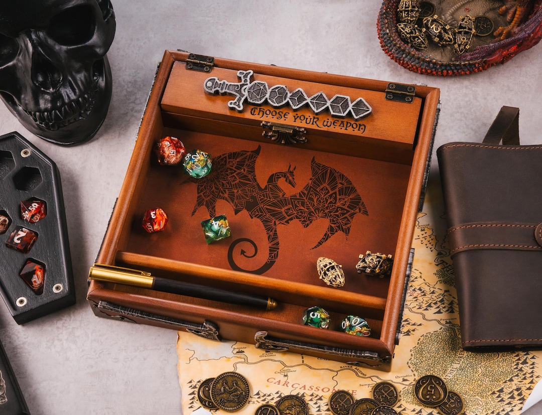 Wooden DND Dice Box and Tray RPG Dice Rolling Mat Tabletop Games D&D ...