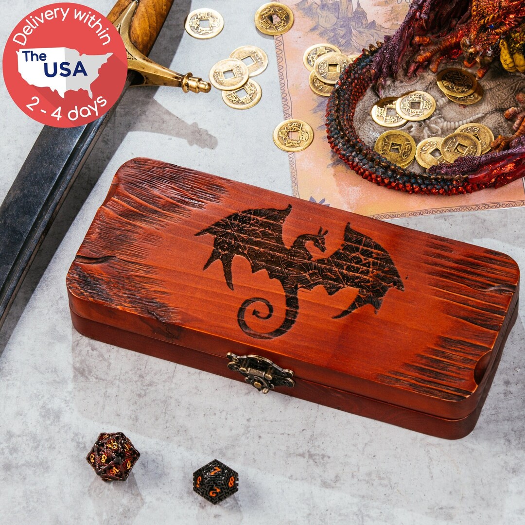 Dnd Wood Vault for Dice, Miniature Dnd Case Box Storage Tray With ...
