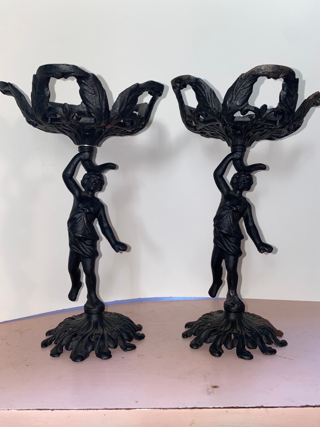 Cast Iron Roman Greco Figural Candle Holders - Etsy